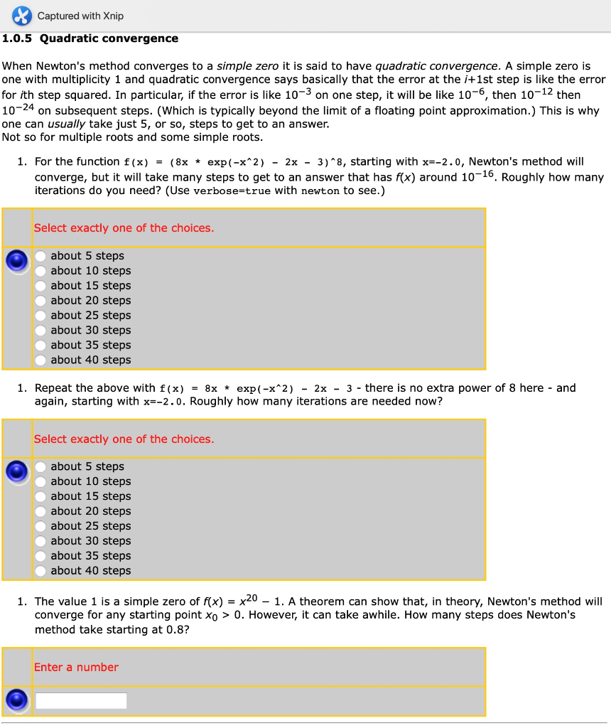 Solved Captured with Xnip 1.0.5 Quadratic convergence When | Chegg.com