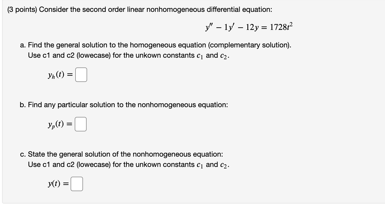 Solved (3 points) Consider the second order linear | Chegg.com