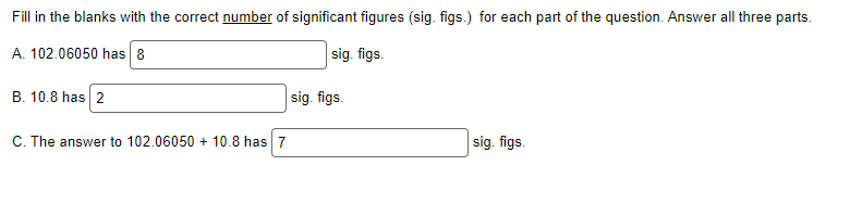 Solved Fill in the blanks with the correct number of | Chegg.com