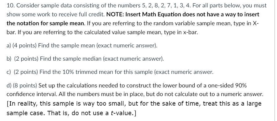 Solved 10. Consider sample data consisting of the numbers 5, | Chegg.com
