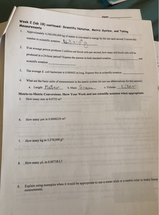 Solved Week 2 (lab 1B) continued: Scientific Notation, | Chegg.com