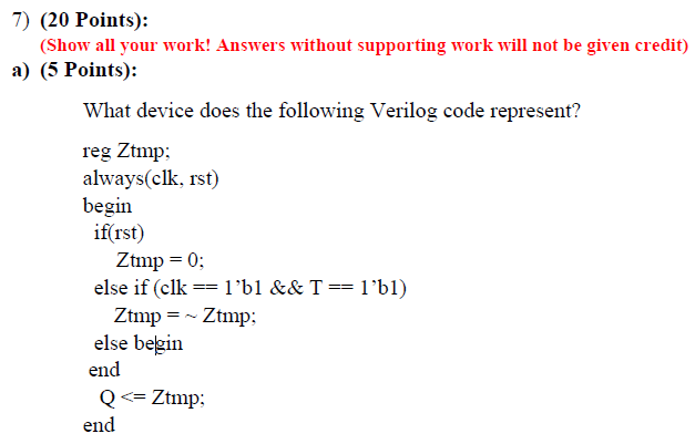 Solved 7) (20 Points): (Show all your work! Answers without | Chegg.com