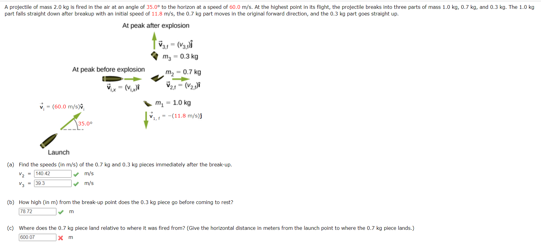 Solved part falls straight down after breakup with an | Chegg.com
