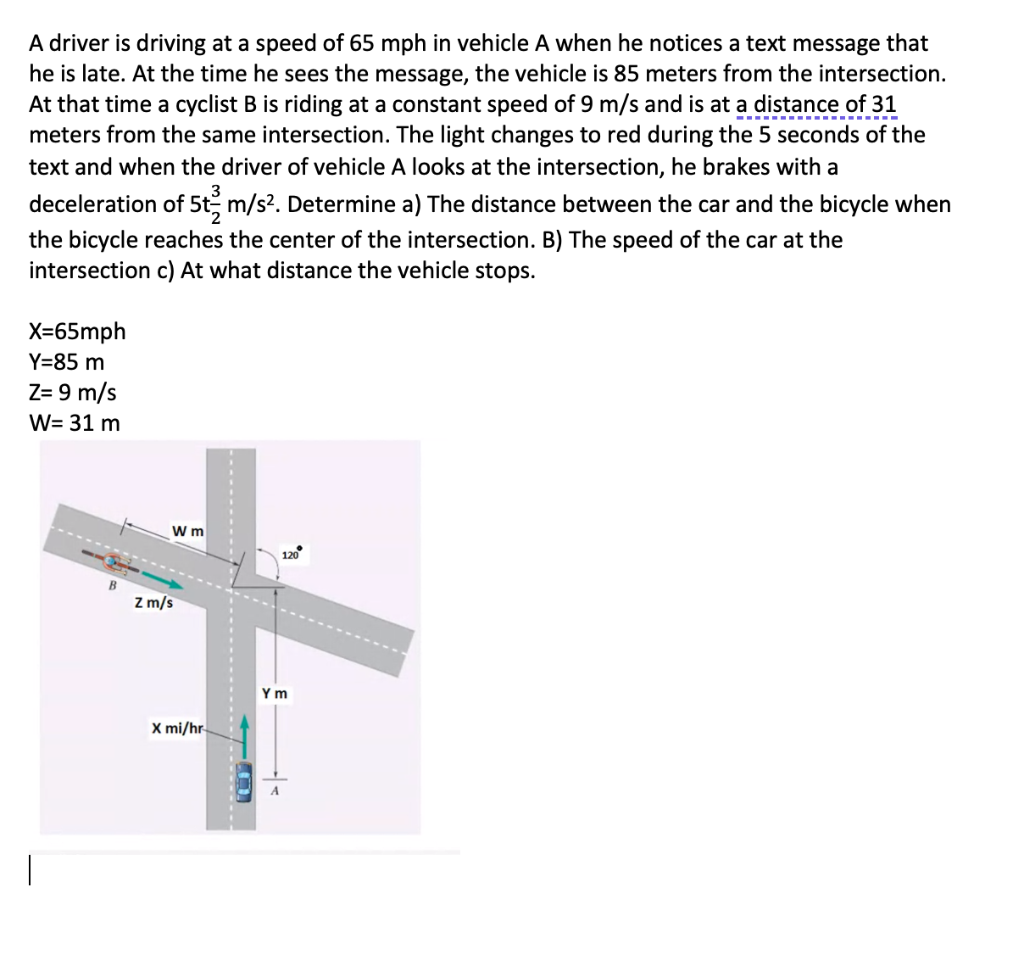 A driver is driving at a speed of 65mph in vehicle A | Chegg.com