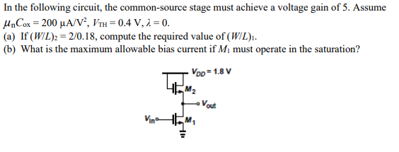 Solved In the following circuit, the common-source stage | Chegg.com