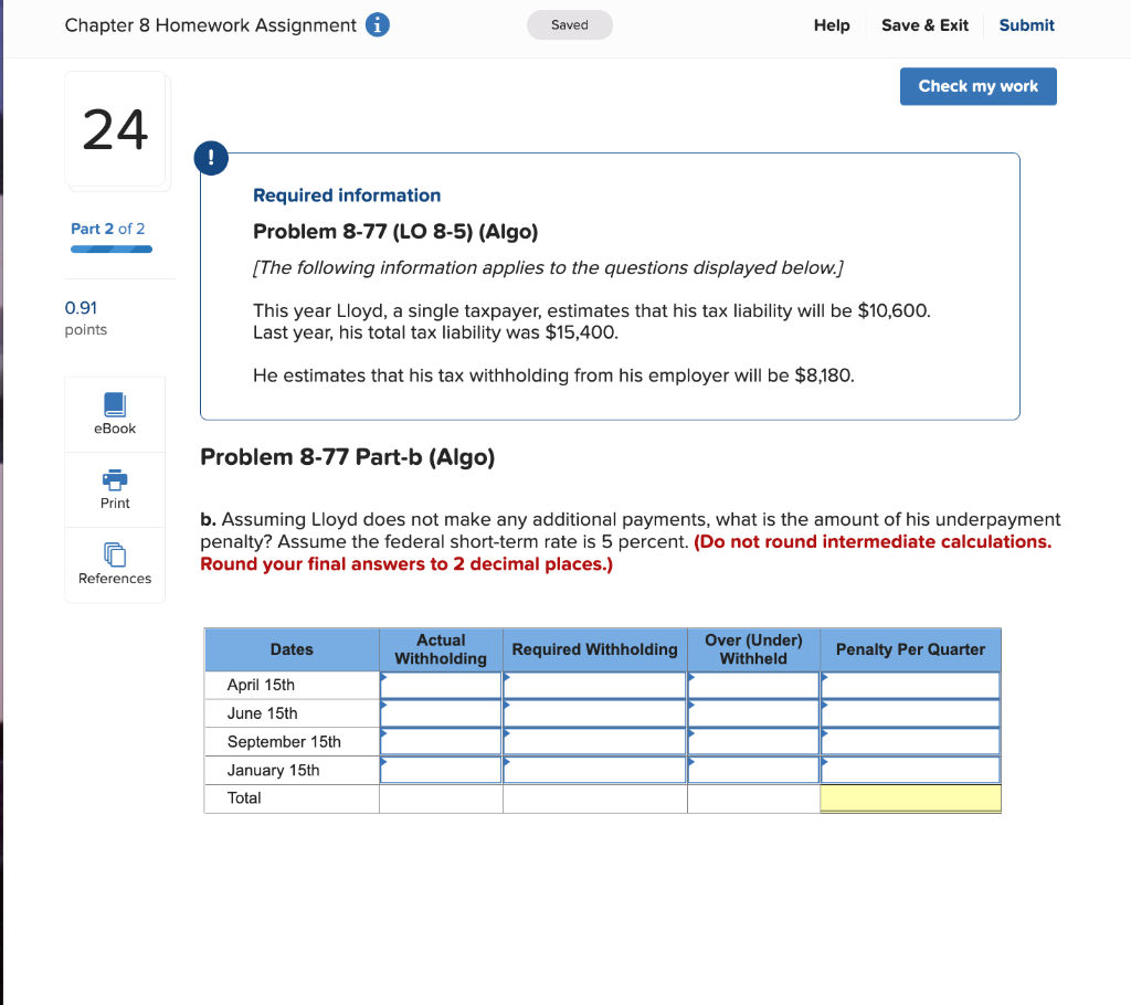 Solved Chapter 8 Homework Assignment i Saved Help Save & | Chegg.com