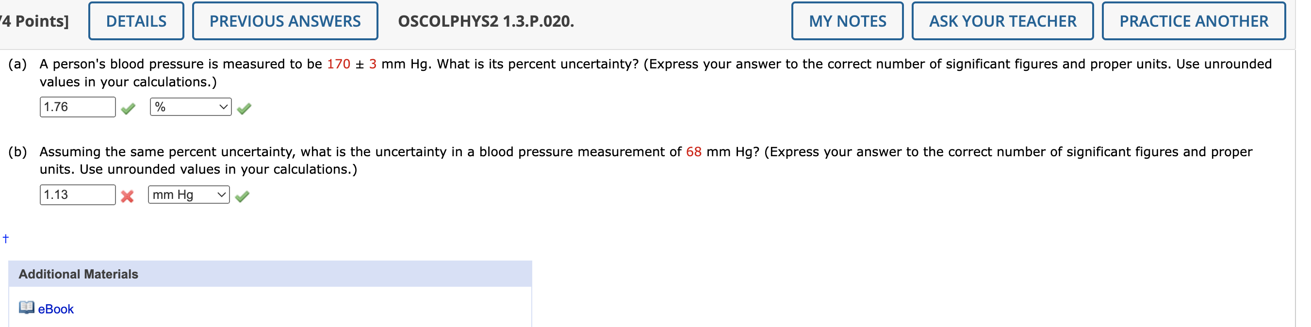 Solved values in your calculations.) units. Use unrounded | Chegg.com