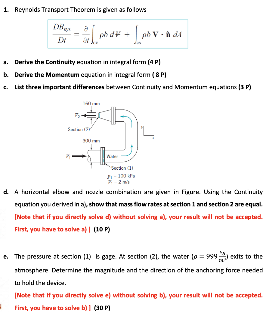 Solved 1. Reynolds Transport Theorem is given as follows DB | Chegg.com