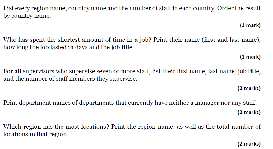 Write one (single) SQL statement per | Chegg.com