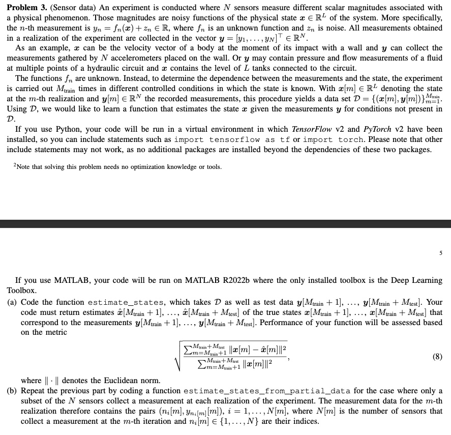 Solved Problem 3. (Sensor data) An experiment is conducted | Chegg.com