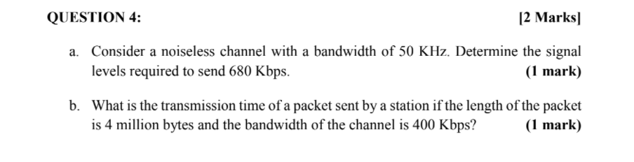 Solved QUESTION 4: [2 Marks] a. Consider a noiseless channel | Chegg.com