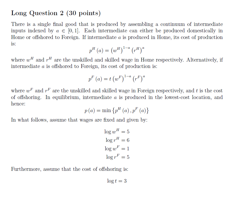 Solved (a) What is the optimal pattern of offshoring (i.e. | Chegg.com