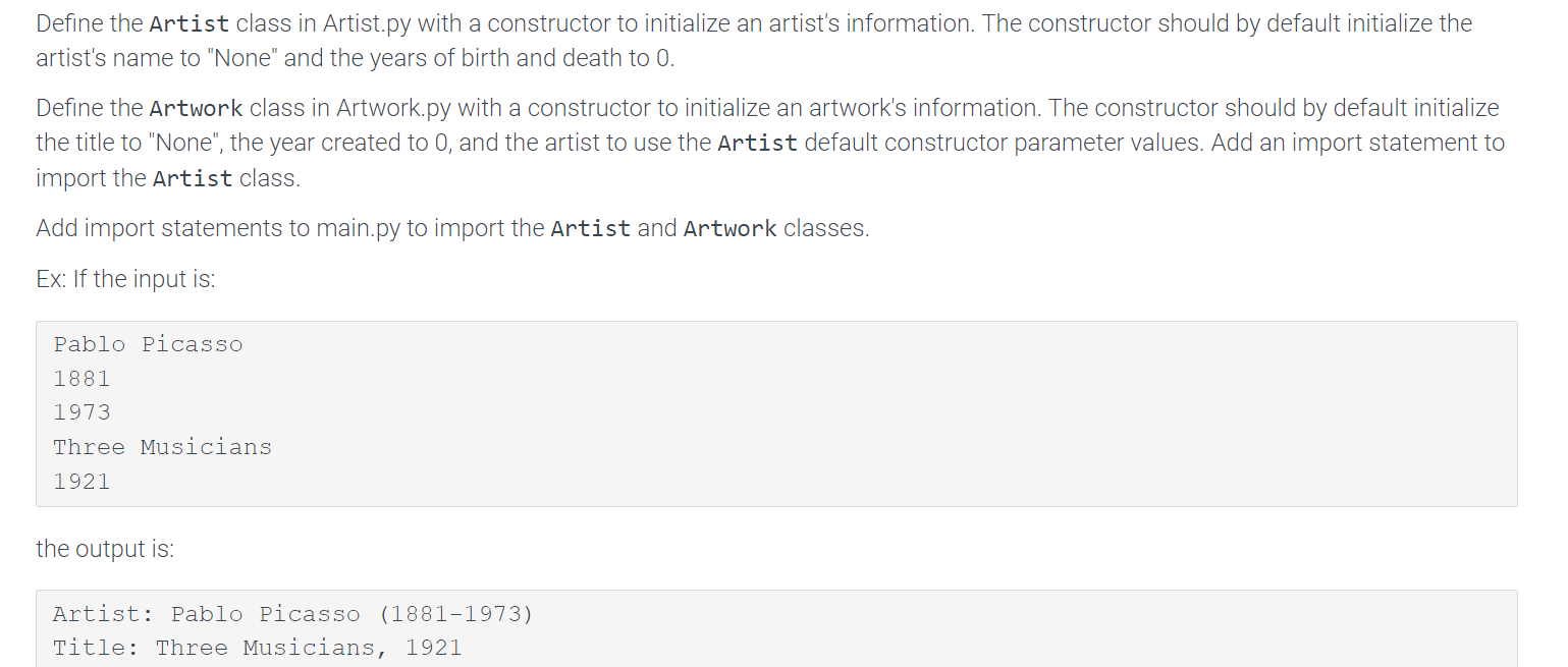 Solved Define the Artist class in Artist.py with a | Chegg.com