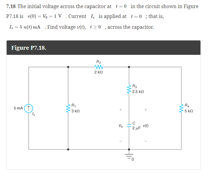 Solved 7.18 The initial voltage across the capacitor at t=0 | Chegg.com