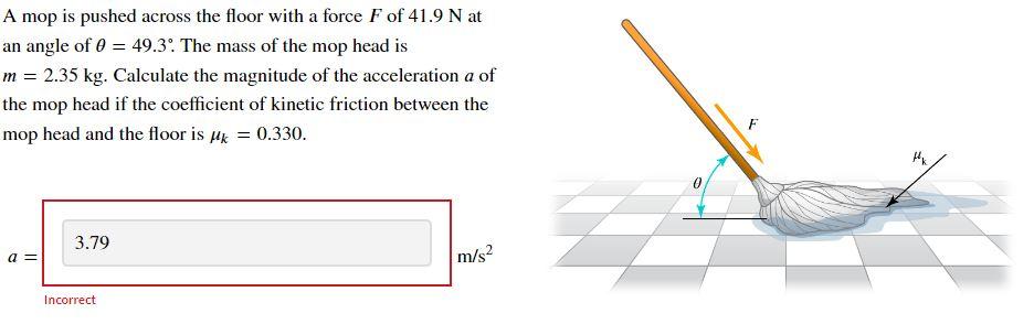 Solved A mop is pushed across the floor with a force F of | Chegg.com