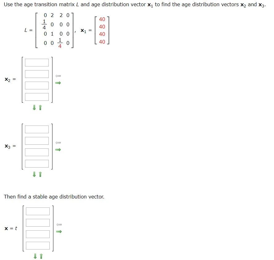 Solved Use the age transition matrix L and age distribution | Chegg.com