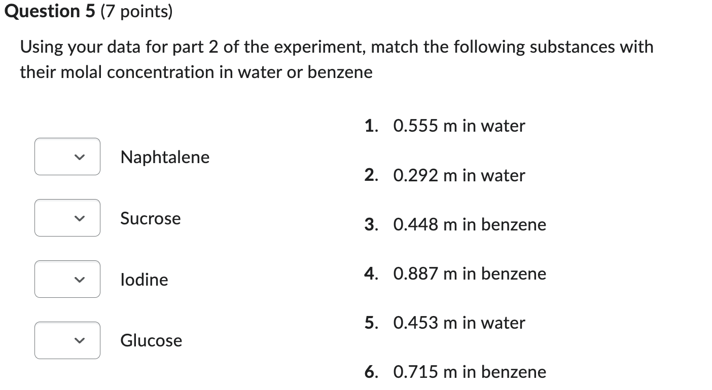 Solved Using your data for part 2 of the experiment, match | Chegg.com