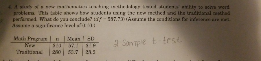 Solved 4. A study of a new mathematics teaching methodology | Chegg.com