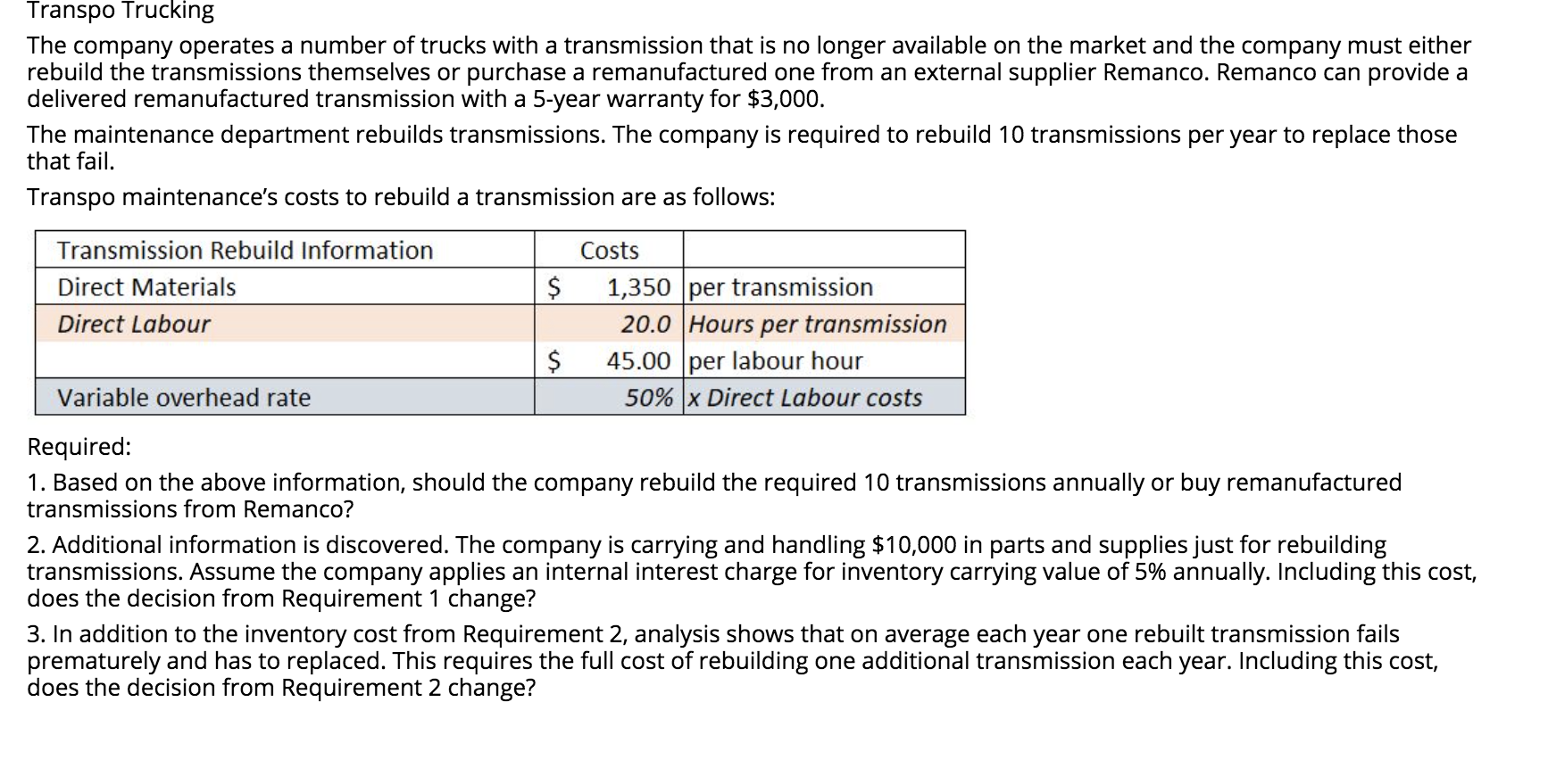 Solved Transpo Trucking The company operates a number of | Chegg.com