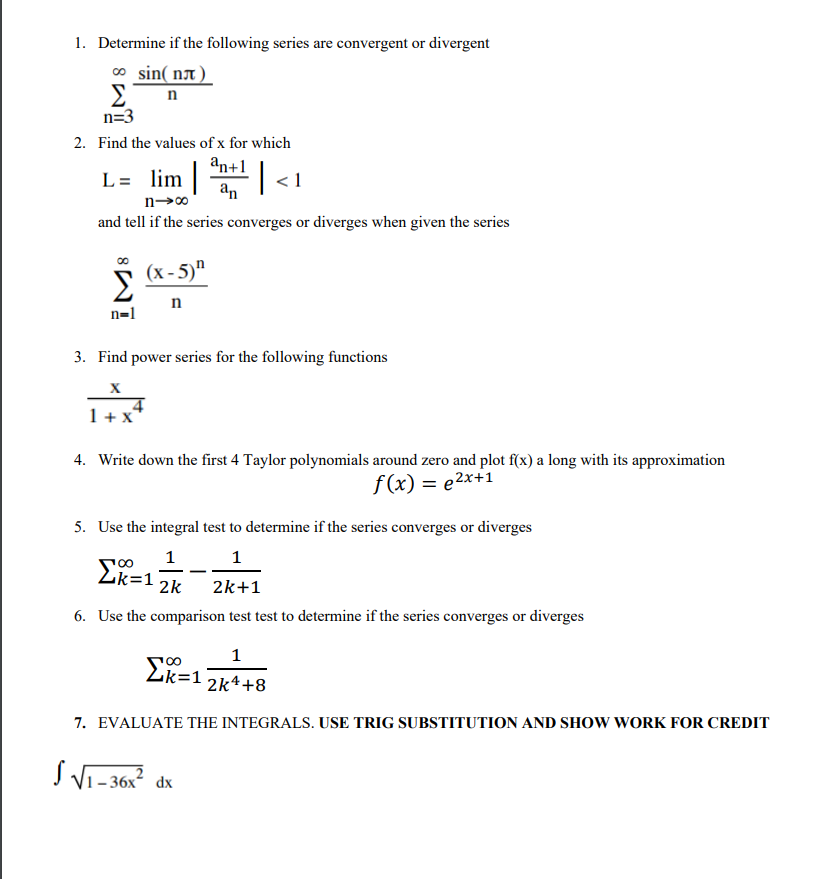 Solved 1. Determine if the following series are convergent | Chegg.com