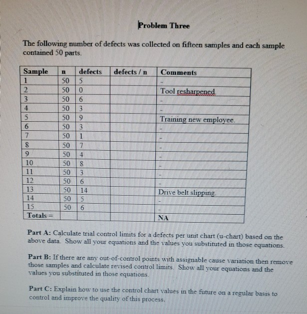 Solved Problem Three The following number of defects was | Chegg.com