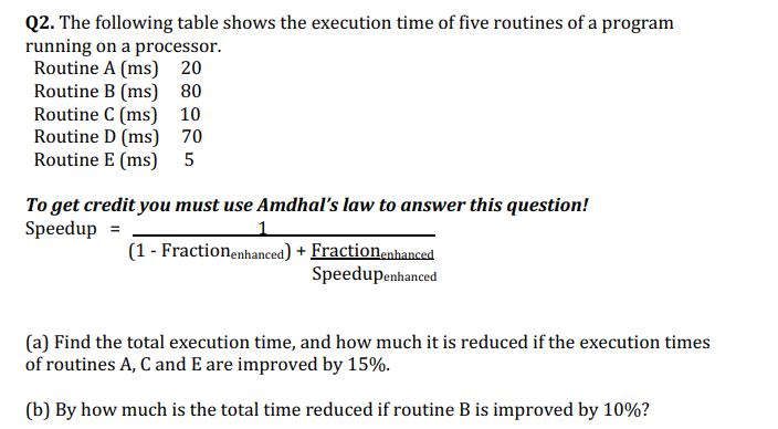 Solved Q2 The Following Table Shows The Execution Time Of Chegg