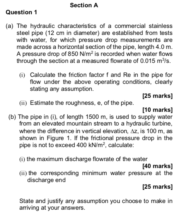 Solved Section A Question 1 (a) The hydraulic | Chegg.com