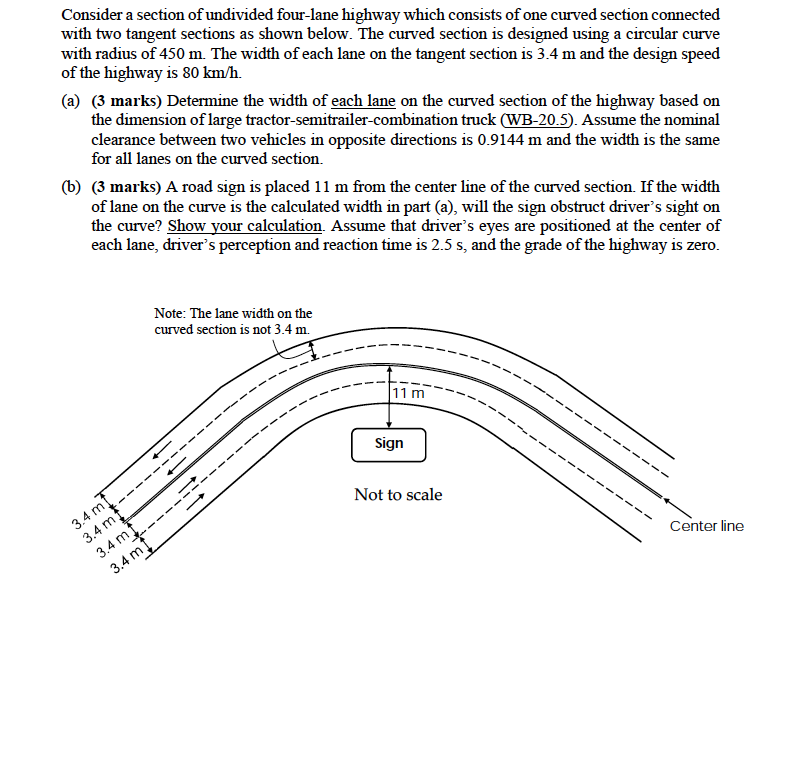 Solved Consider a section of undivided four-lane highway | Chegg.com