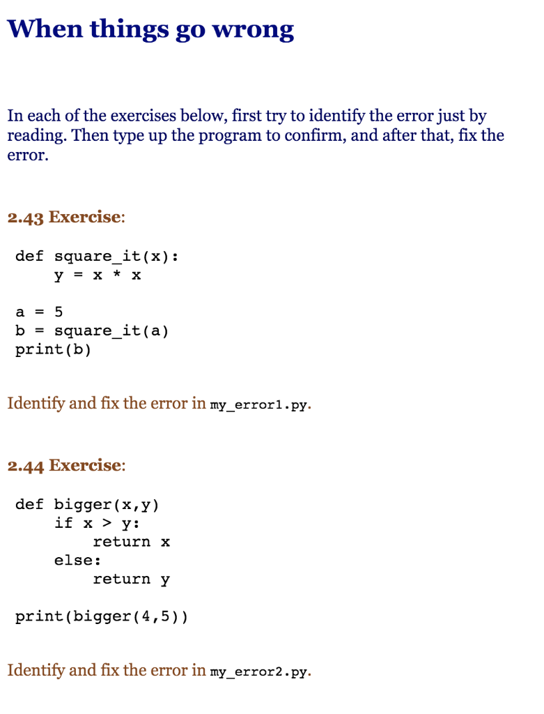 Solved When things go wrong In each of the exercises below, | Chegg.com
