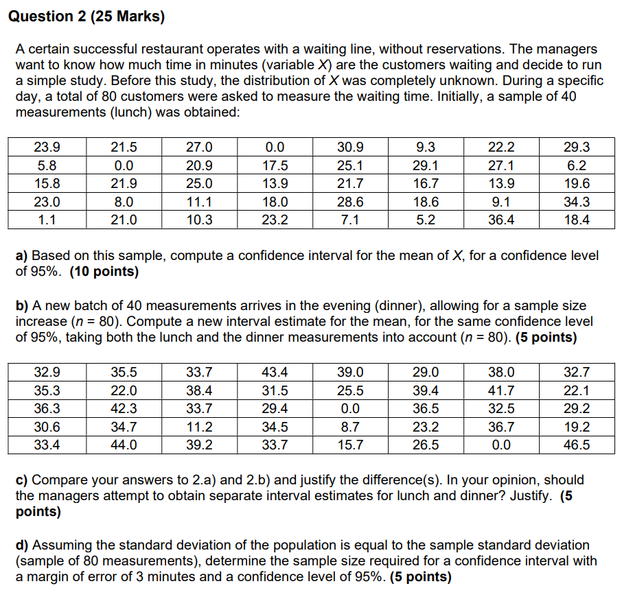 Solved Question 2 (25 Marks) A certain successful restaurant | Chegg.com