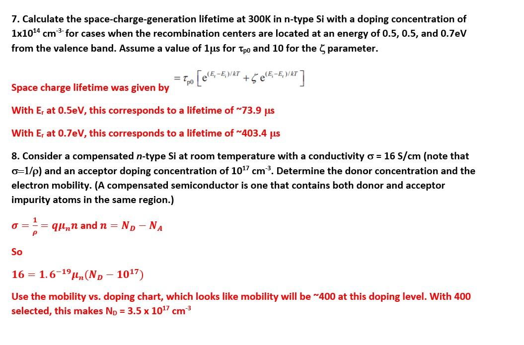 Solved 7. Calculate the space-charge-generation lifetime at | Chegg.com