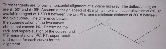 Solved Three tangents are to form a horizontal alignment of | Chegg.com