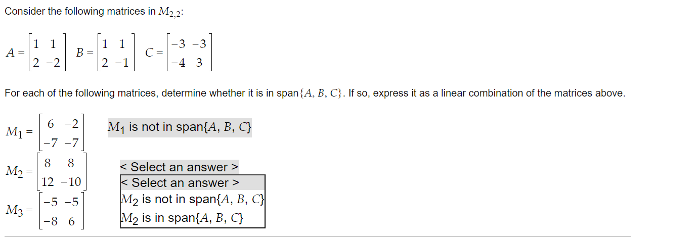 Solved Consider the following matrices in M2,2 | Chegg.com