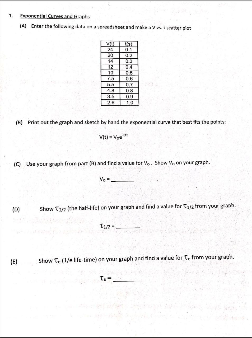 Solved 1. Exponential Curves and Graphs (A) Enter the | Chegg.com