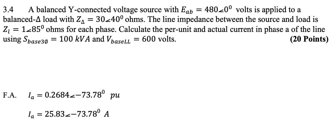 Solved 3.4 A balanced Y-connected voltage source with Eab | Chegg.com