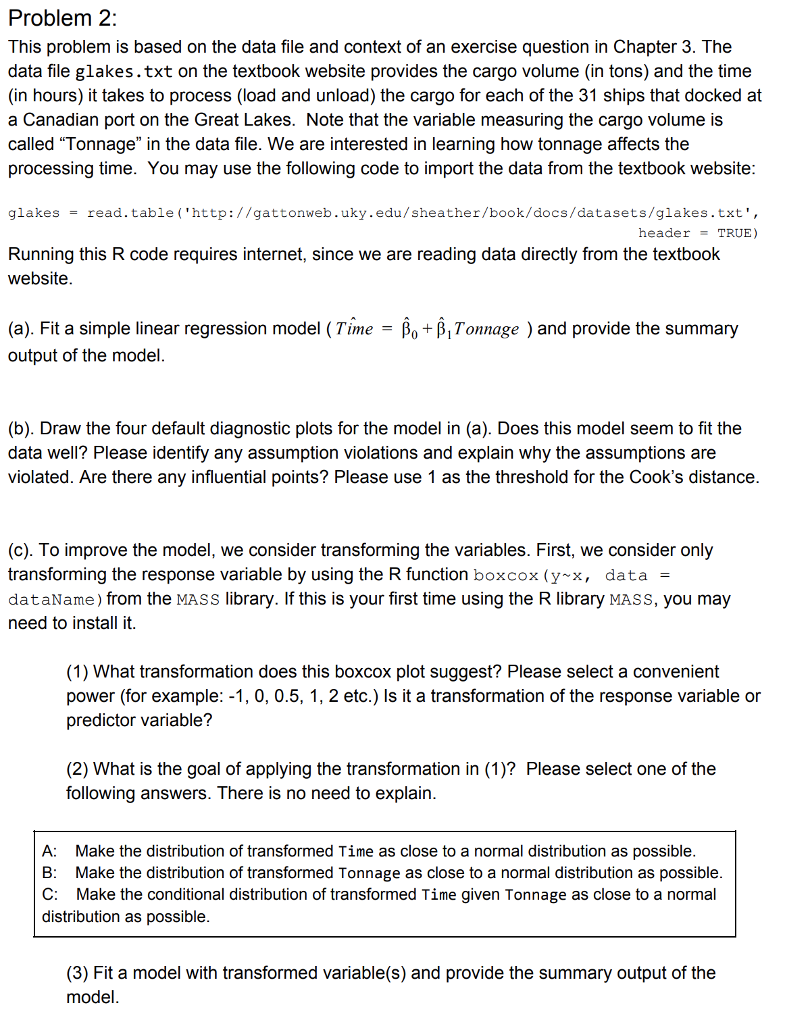 Problem 2: This problem is based on the data file and | Chegg.com