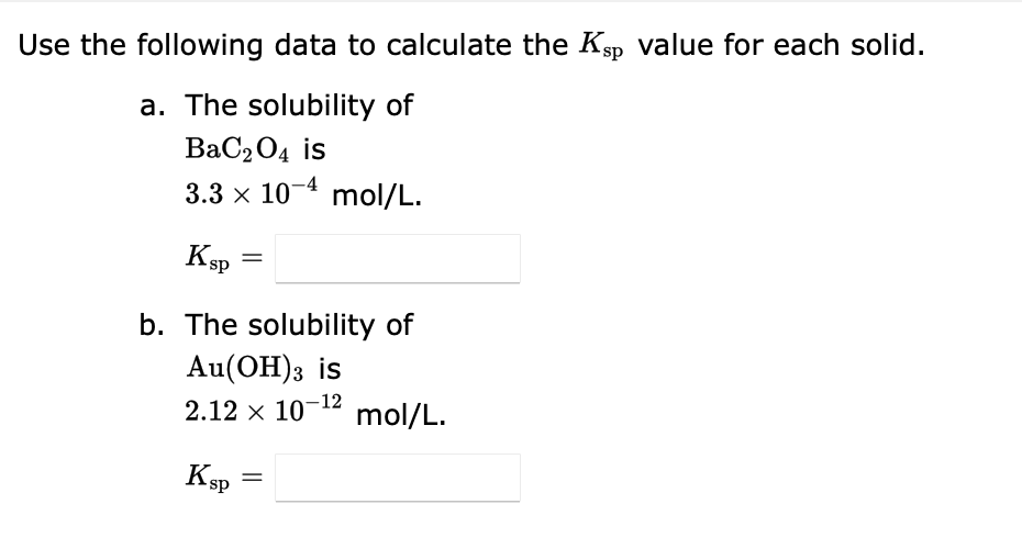 Solved Use the following data to calculate the Ksp value for | Chegg.com