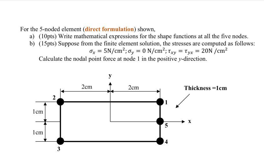 Solved For the 5-noded element (direct formulation) shown, | Chegg.com