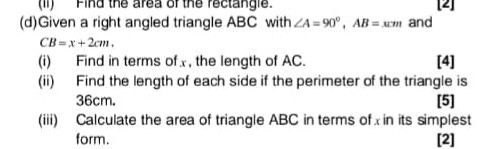Solved [4] (W) Find the area of the rectangle. (d) Given a | Chegg.com