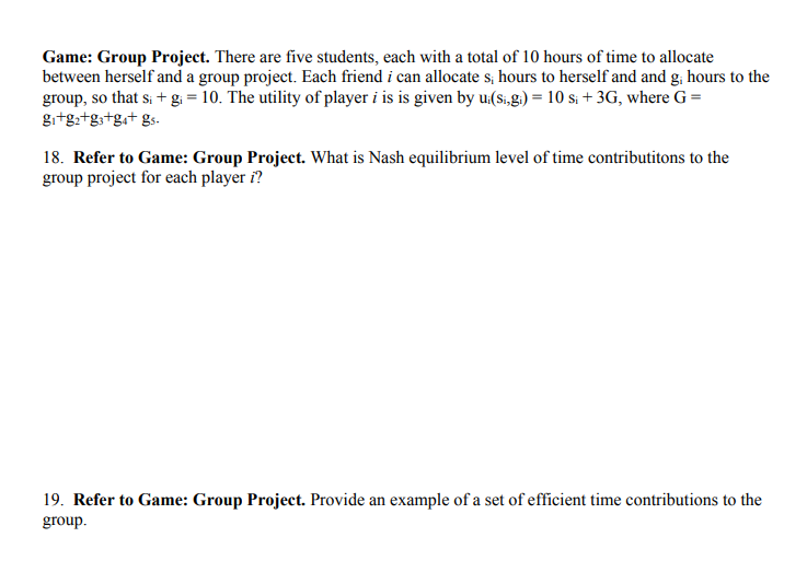 Game: Group Project. There are five students, each | Chegg.com