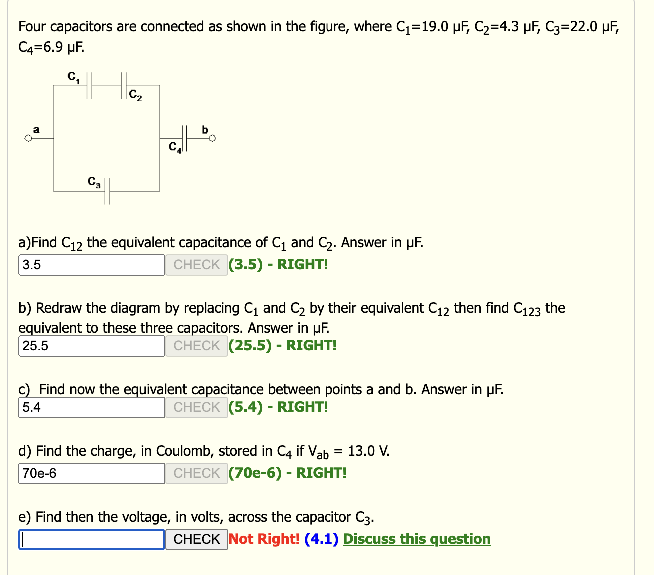 Solved Four capacitors are connected as shown in the figure, | Chegg.com