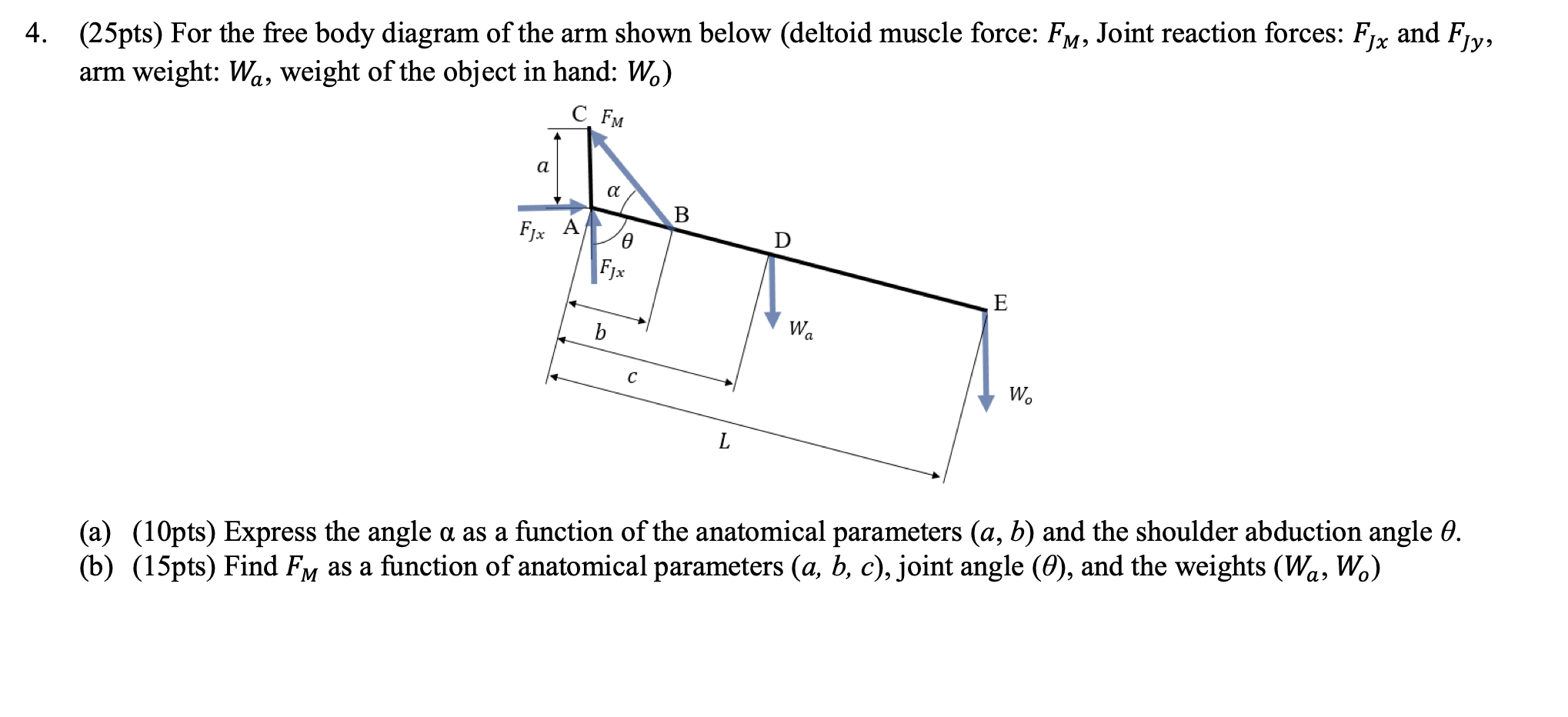 Solved 4. (25pts) For the free body diagram of the arm shown | Chegg.com