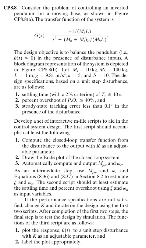 Solved CP8.8 Consider the problem of controlling an inverted | Chegg.com
