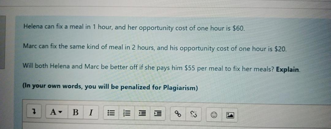 Solved Helena can fix a meal in 1 hour, and her opportunity | Chegg.com