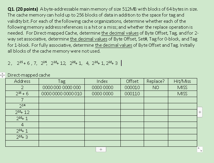 Solved Q1. (20 points) Abyte-addressable main memory of size | Chegg.com