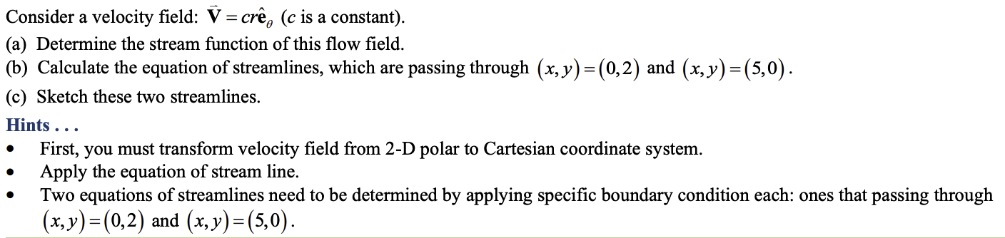 Solved Consider a velocity field: V = crê, (c is a | Chegg.com