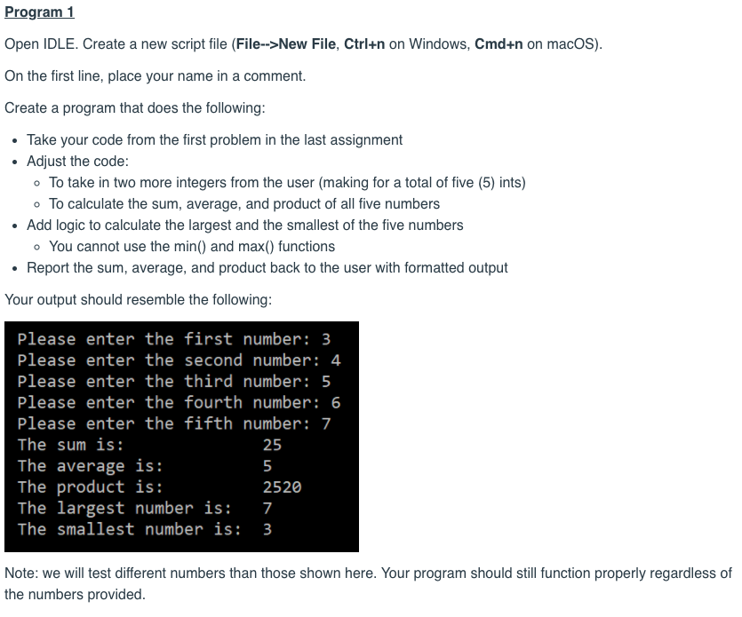 Solved Program 1 Open Idle Create A New Script File 4619