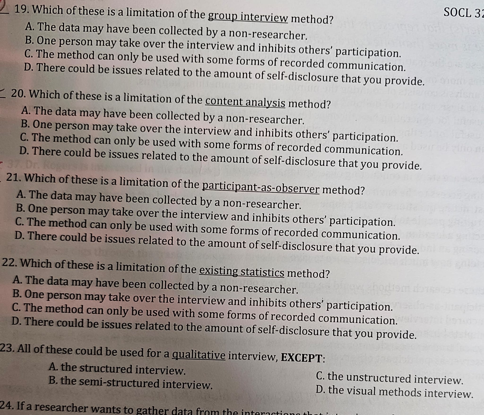 Which of these is a limitation of the group interview | Chegg.com