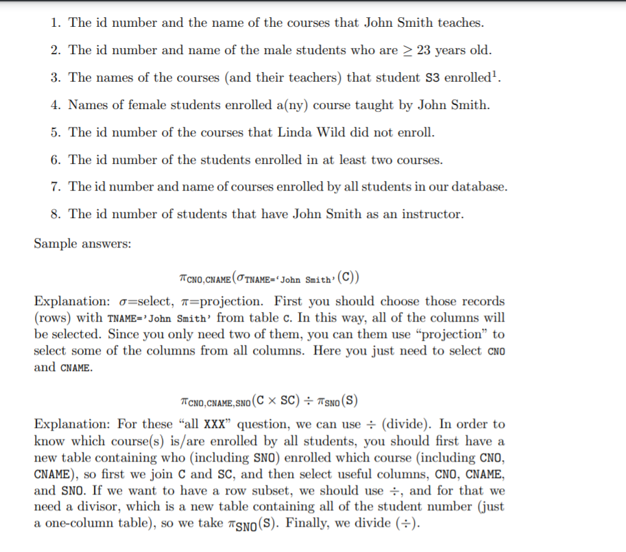 Solved 2. Given the database Student-Course, we have three | Chegg.com