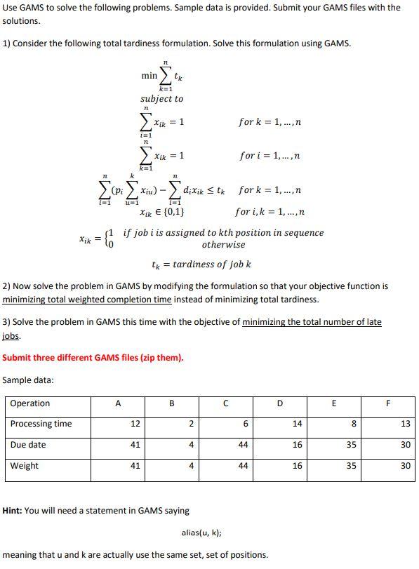 Use GAMS to solve the following problems. Sample data | Chegg.com